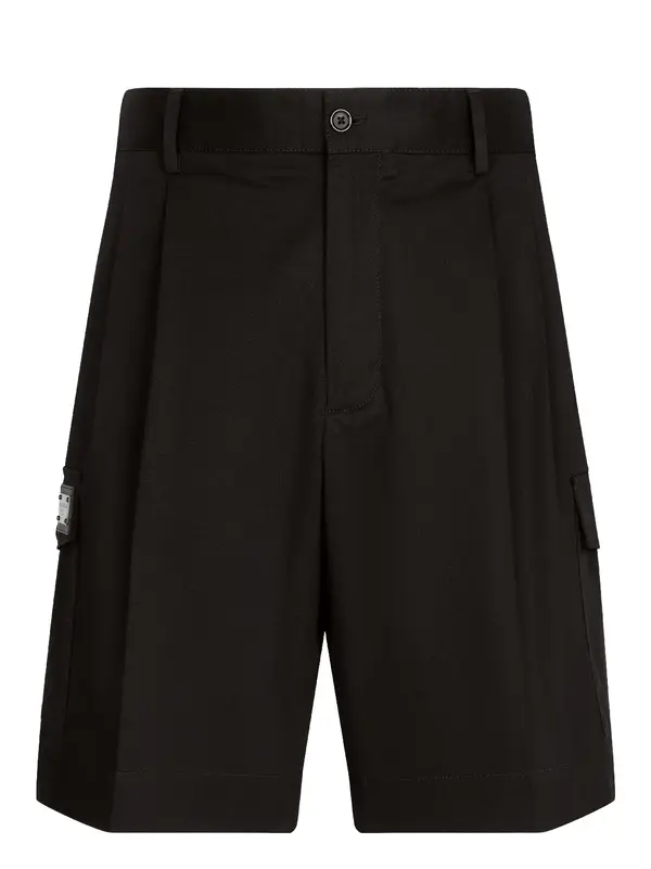 Dolce & Gabbana Logo-plaque Gabardine Cargo Shorts - Black