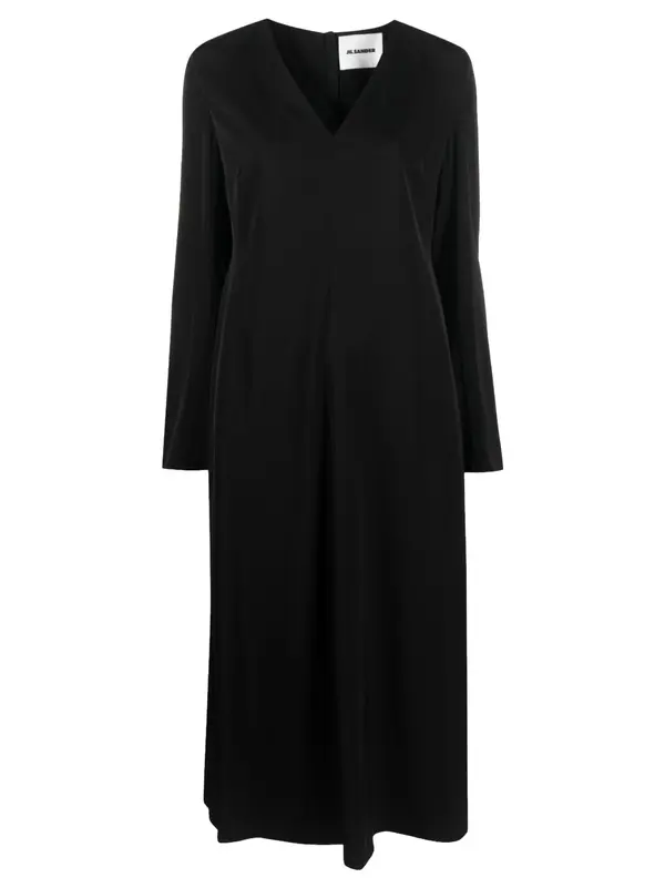 JIL SANDER Long-sleeve Midi Dress - Black