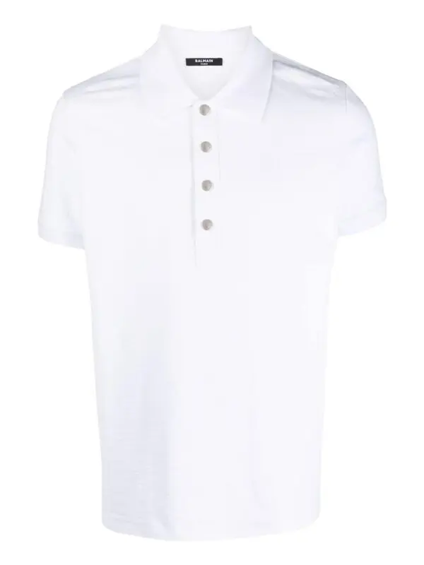 Balmain Monogram-pattern Piqué Polo Shirt - White
