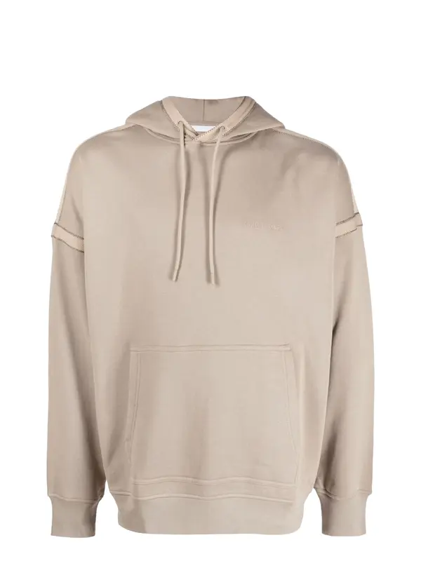 Helmut Lang Logo-embroidered Cotton Hoodie - Neutrals