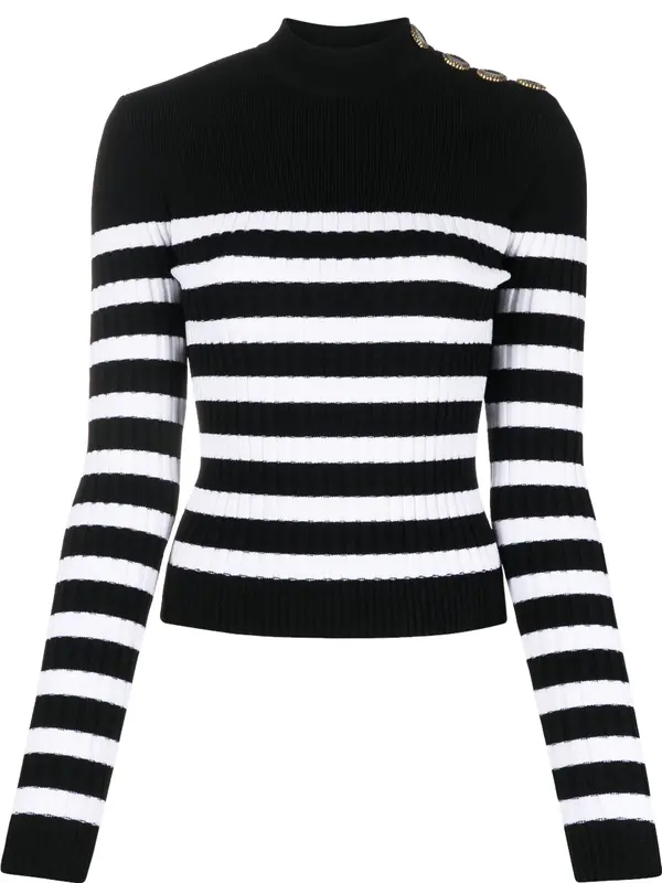 Balmain Striped Roll-neck Jumper - Black