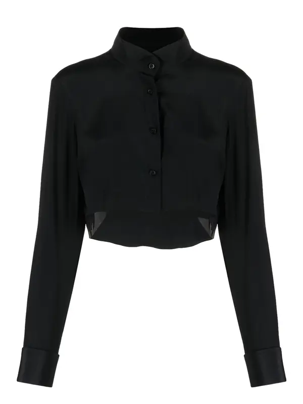 ALMAZ Split Silk Cropped Shirt - Black