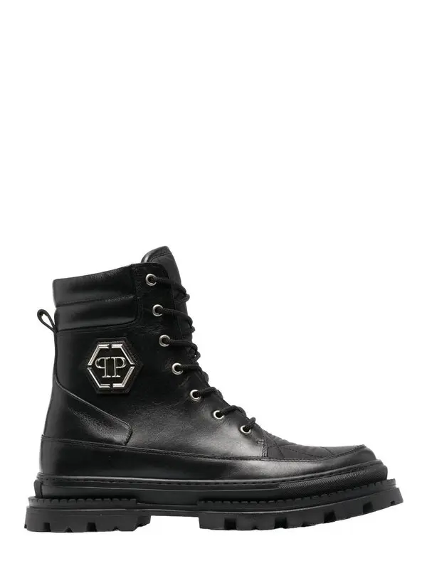 Philipp Plein Logo-plaque Leather Ankle Boots - Black