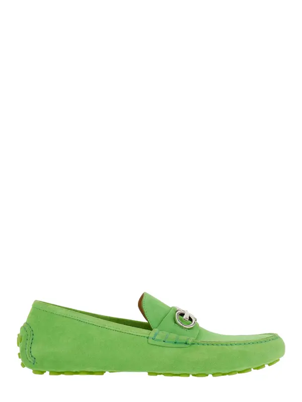 FERRAGAMO Gancini-buckle Leather Loafers - Green