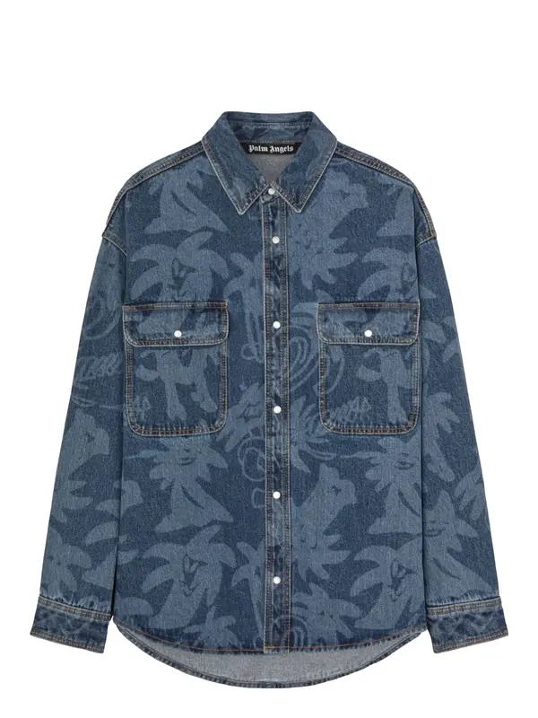 Palm Angels Palmity Laser-print Denim Shirt - Blue