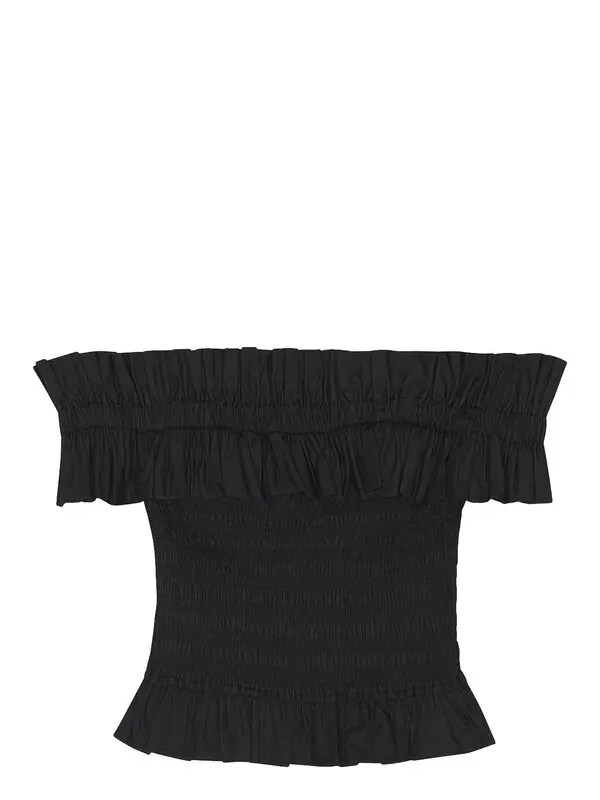 GANNI Off-shoulder Ruffled Top - Black