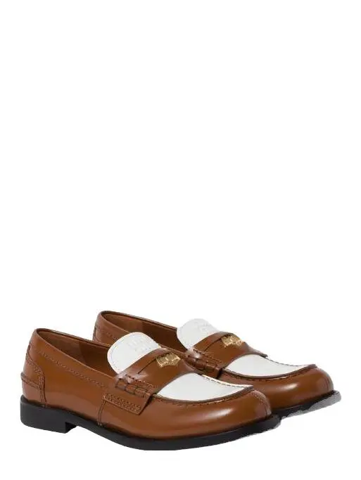 Miu Miu Leather Penny Loafers - Cognac/white