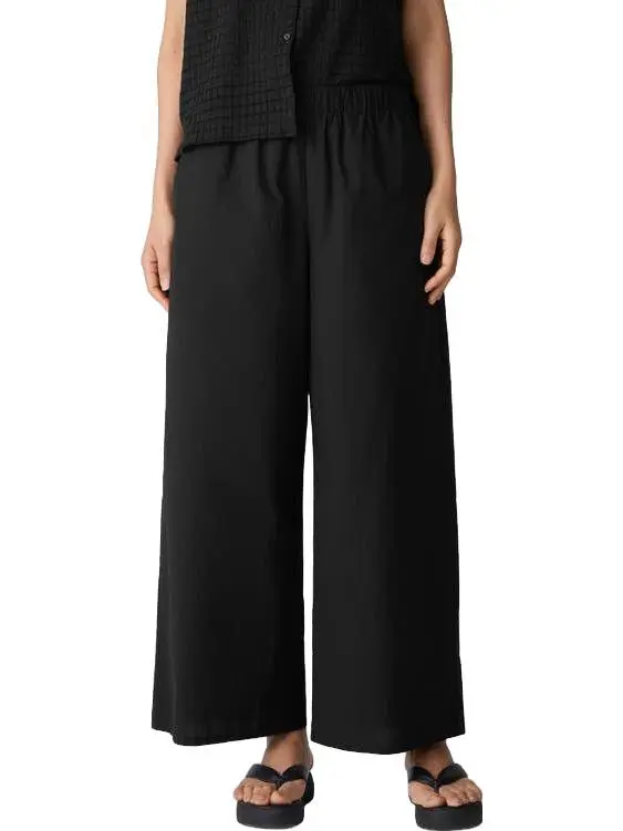 Eileen Fisher Organic Cotton Ankle Wide Leg Pants - Black