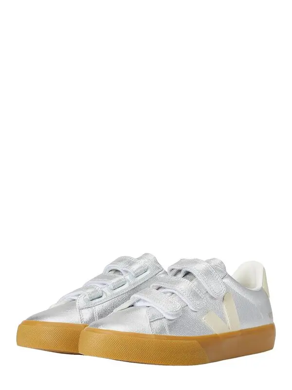 VEJA Recife Metallic Leather Sneakers With Hook-and-loop Closures - Silver