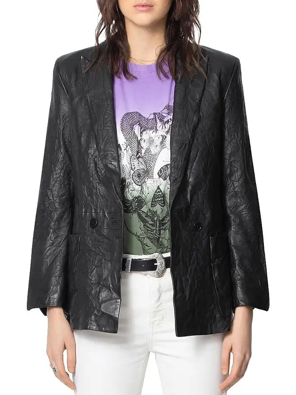 Zadig&Voltaire Wrinkled Leather Jacket - Black