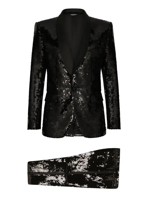Dolce & Gabbana Sequined Single-breasted Sicilia-fit Tuxedo Suit - Black