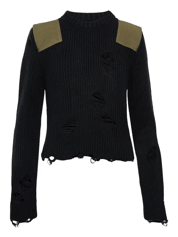 MAISON MARGIELA Distressed Cotton And Wool Sweater - Black