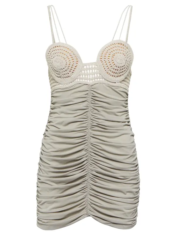Magda Butrym Ruched Crochet Mini Dress - Grey
