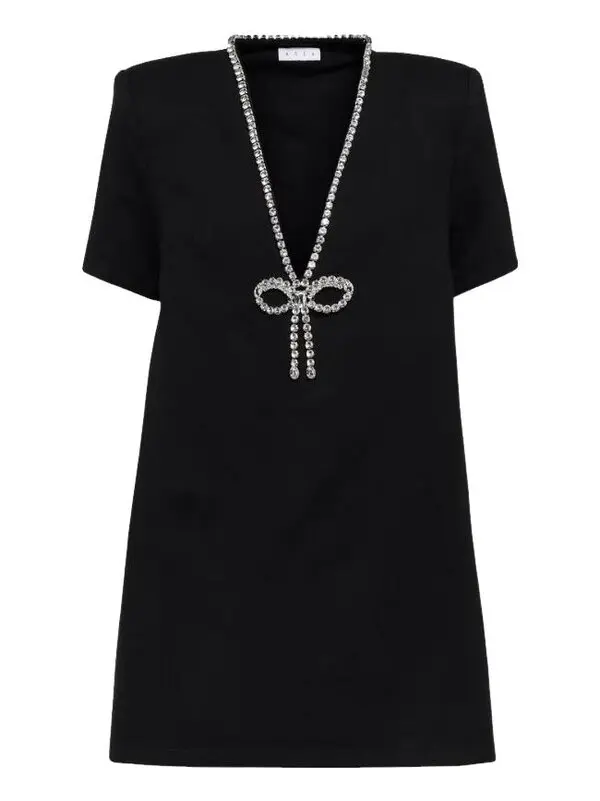 AREA Crystal Bow Jersey T-shirt Dress - Black