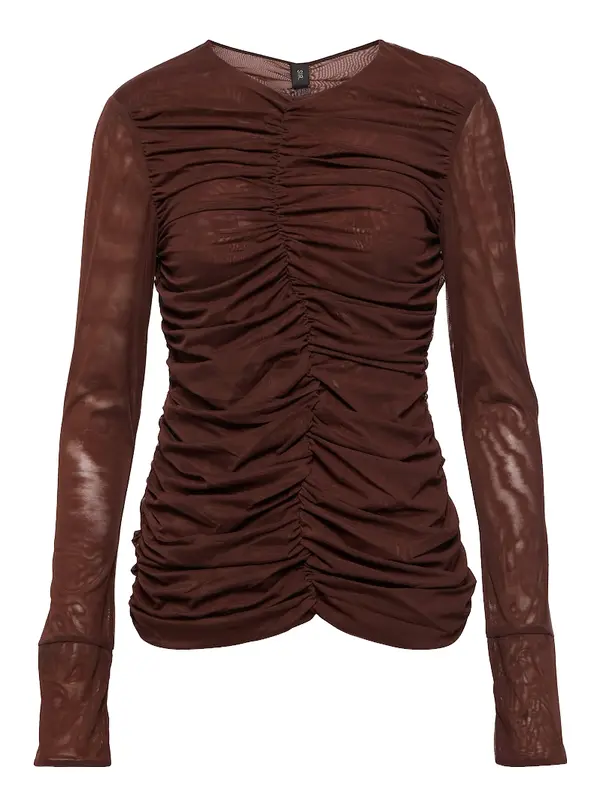 Sir The Label Jacques Gathered Mesh Top - Brown