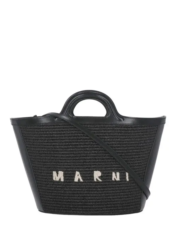 Marni Tropicalia Raffia And Leather Bag - Black