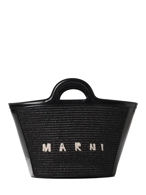 Marni Tropicalia Raffia And Leather Bag - Black