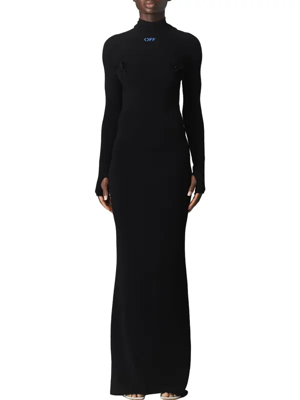 Off-White Viscose Blend Dress - Black