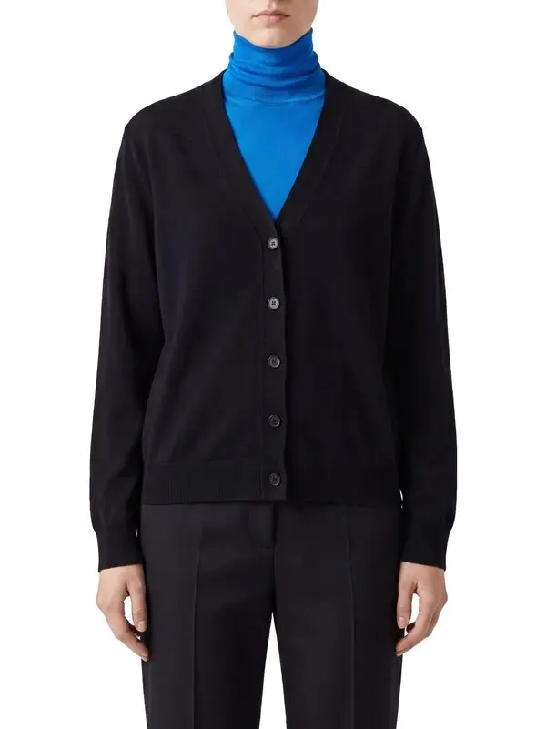 JIL SANDER Merino Wool V-neck Cardigan - Black