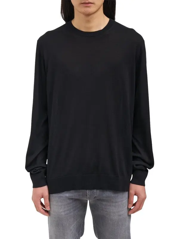 PAOLO PECORA Cotton And Silk Blend Long Sleeve Crewneck Jumper - Black