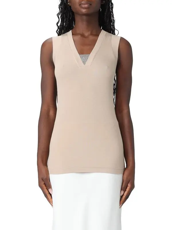 Brunello Cucinelli Sleeveless V-neck Top - Beige