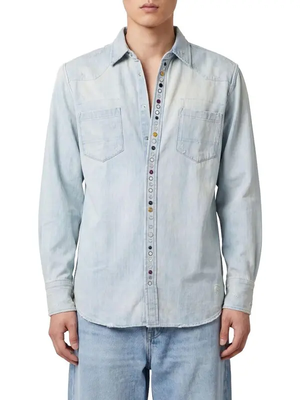 GOLDEN GOOSE Embroidered Cotton Shirt With French Collar - Blue