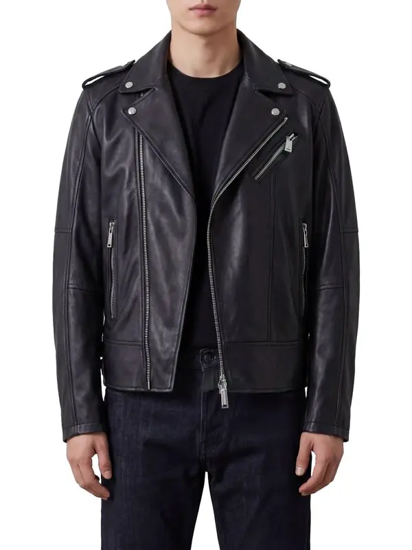 Dsquared2 Leather Biker Jacket With Side Zip And Epaulettes - Black