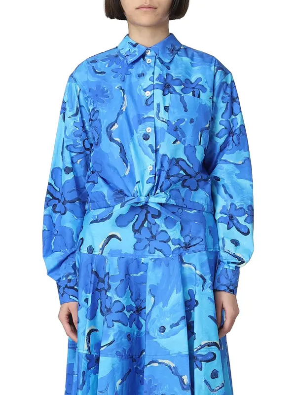 Marni Graphic Print Cotton Poplin Shirt - Blue