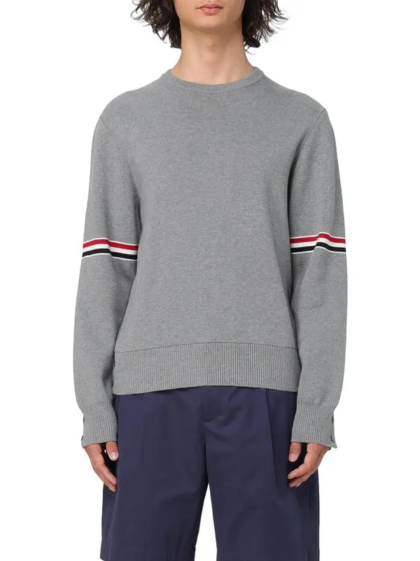 Thom Browne Crew Neck Sweater With Striped Sleeves - Grey