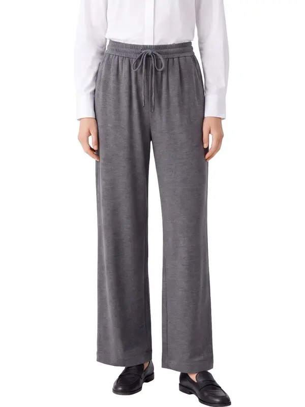 Brunello Cucinelli High-waisted Cotton And Silk Wide Leg Trousers With Drawstring - Grey