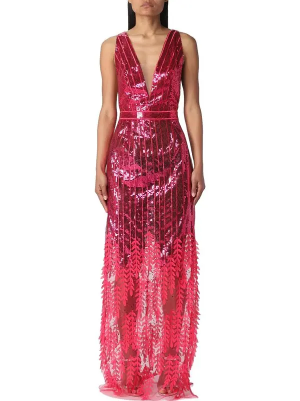 Elisabetta Franchi Dress In Sequined Fabric - Fuchsia