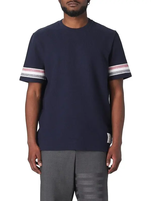 Thom Browne T-shirt With Striped Bands - Blue