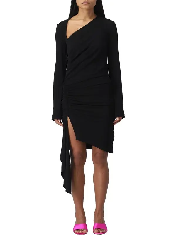 Off-White Viscose Crepe Dress - Black