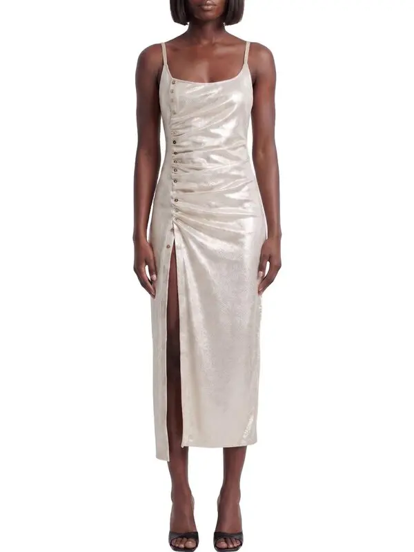 Rabanne Metallic Ruched Midi Dress - Silver