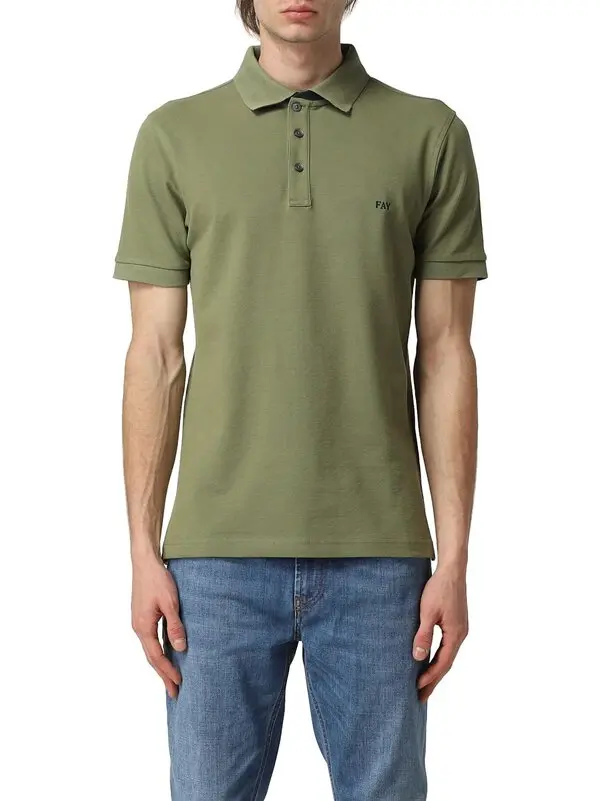 FAY Stretch Cotton Polo Shirt With Logo - Military
