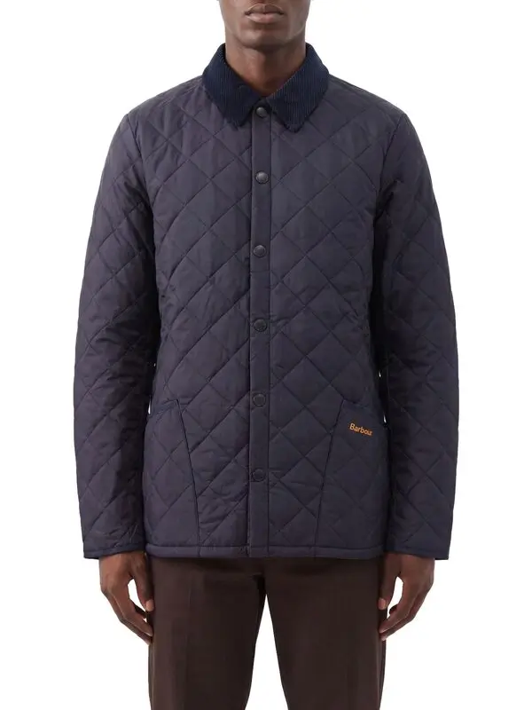 Barbour Quilted Jacket With Corduroy Collar - Blue