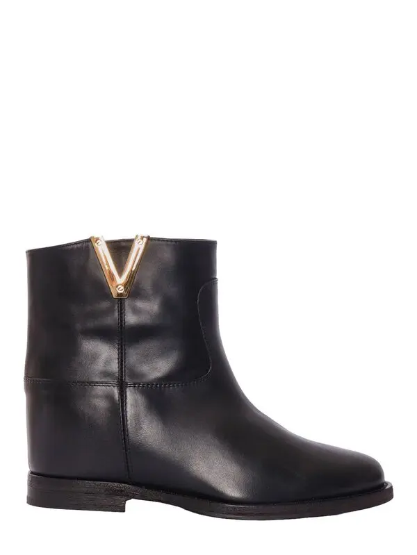 VIA ROMA 15 Smooth Calfskin Ankle Boots With Low Heel And Round Toe - Black