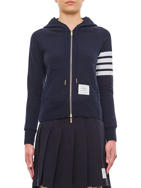 Thom Browne Cotton Zip-up Hoodie With Sporty Stripes - Blue