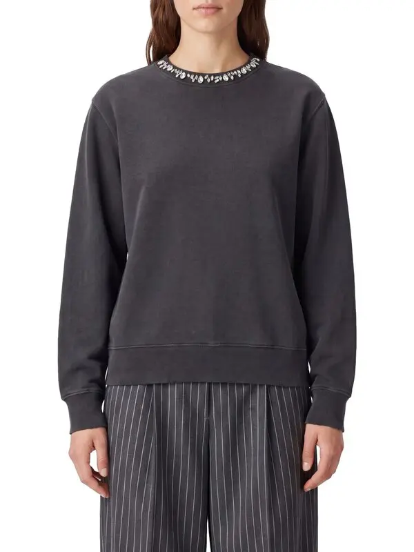 GOLDEN GOOSE Crystal-embellished Cotton Crewneck Jumper - Grey