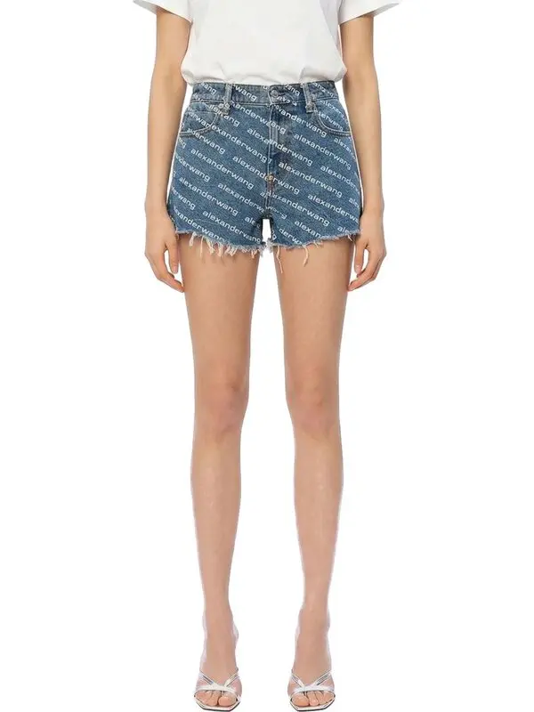Alexander Wang Denim Mini Shorts With Logo - Blue