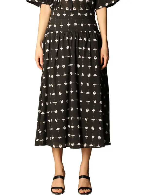 ALYSI Floral Patterned Skirt - Black