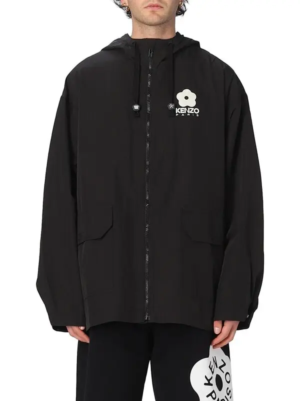 Kenzo Hooded Zip-up Jacket With Logo Detail - Black