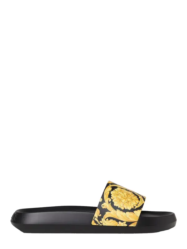 Versace Baroque Print Rubber Sliders - Black