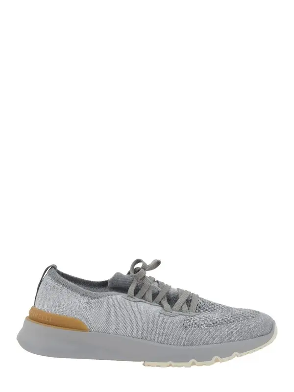 Brunello Cucinelli Textured Knit Lace-up Sneakers - Grey