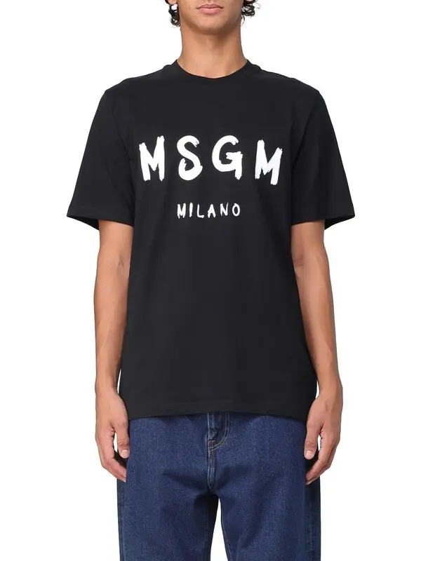 MSGM Cotton T-shirt With Printed Logo - Black