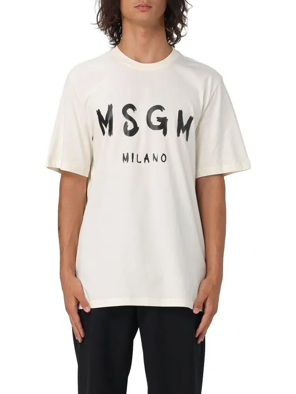 MSGM Cotton T-shirt With Printed Logo - Ivory