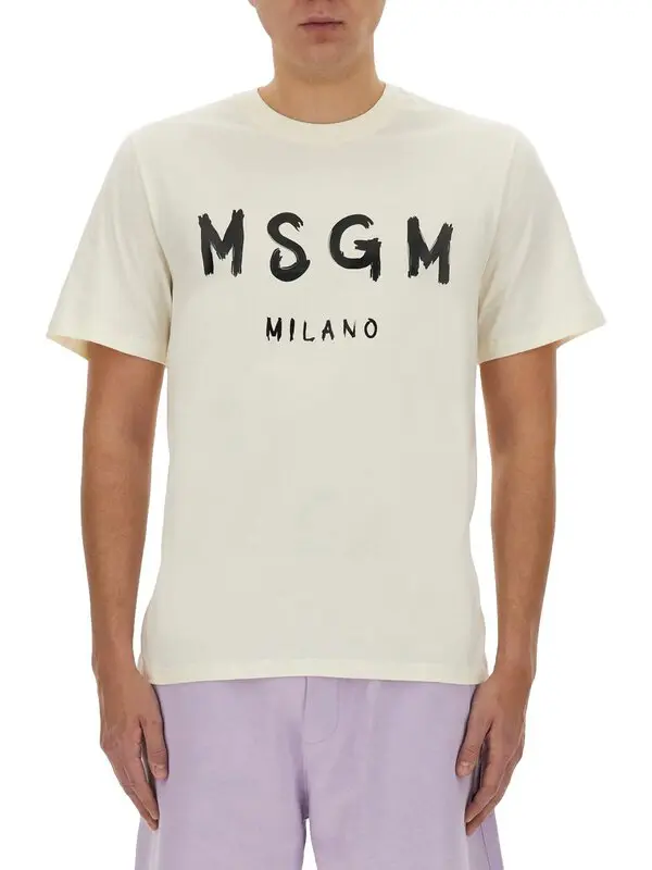 MSGM Cotton T-shirt With Printed Logo - Yellow Cream