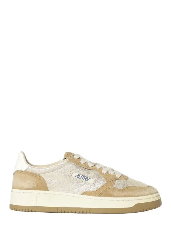 AUTRY Medalist Low Lace-up Leather Sneakers With Perforated Toe - Beige