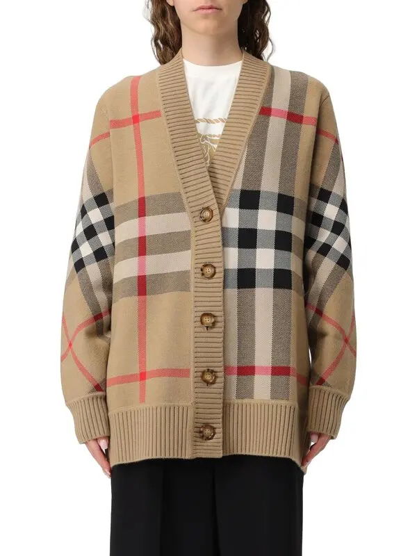 Burberry Checked Cardigan - Beige