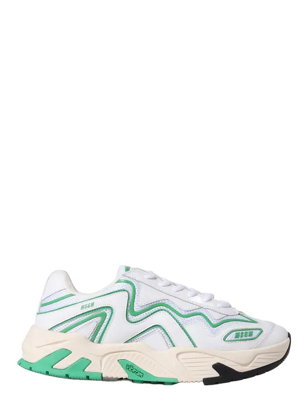 MSGM Leather And Mesh Sneakers - White 1